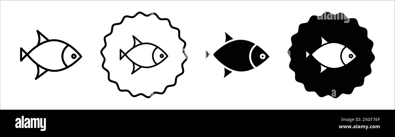 Fish icon logo sign vector outline in black and white color Stock ...