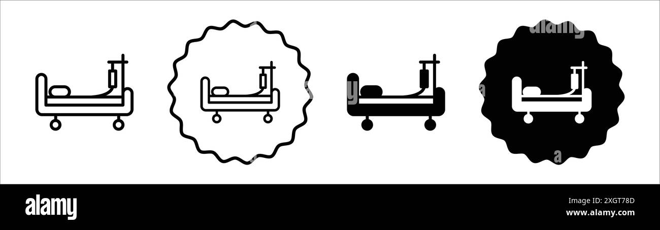 Hospital bed icon logo sign vector outline in black and white color ...