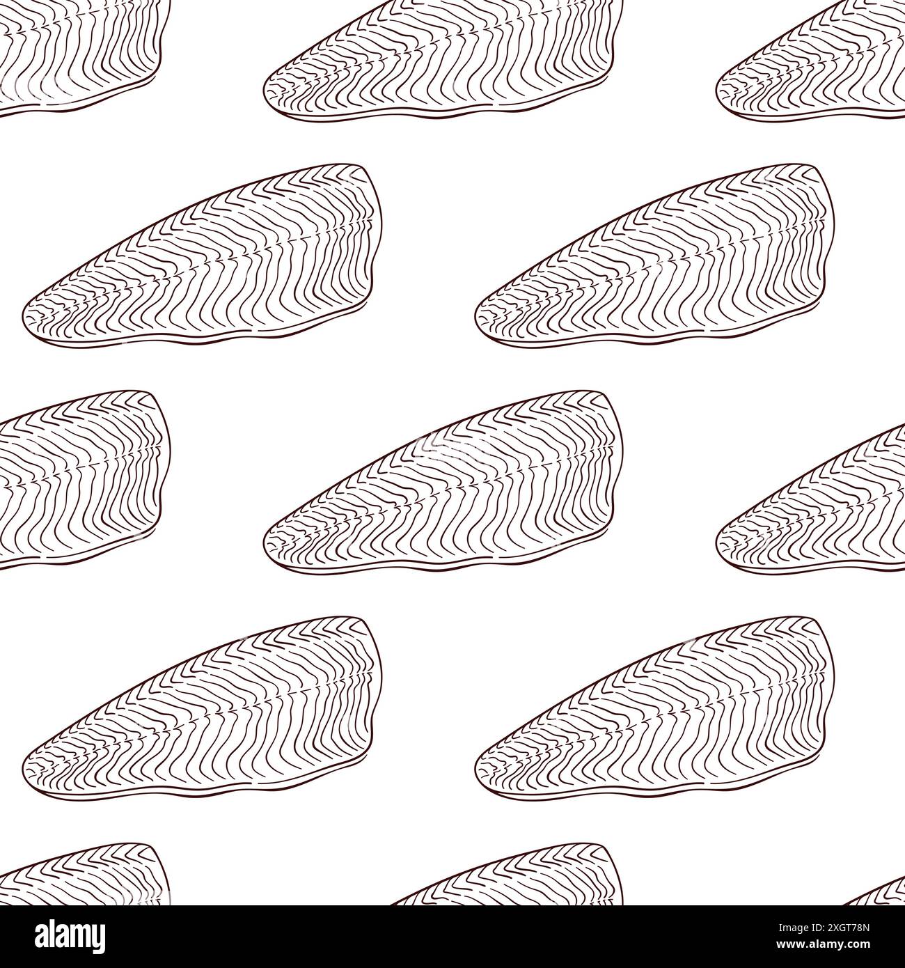 Salmon slice pattern in line art style. Design for menu cafe ...