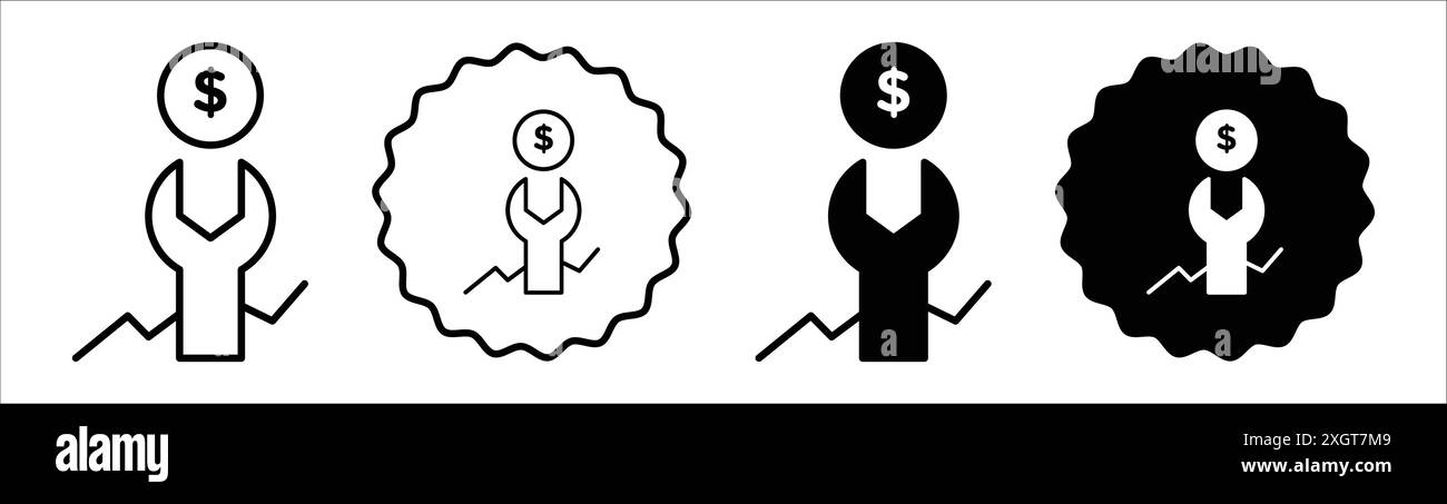 Fixed money icon logo sign vector outline in black and white color ...