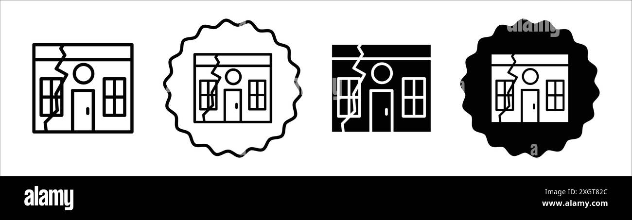 House damage icon logo sign vector outline in black and white color ...