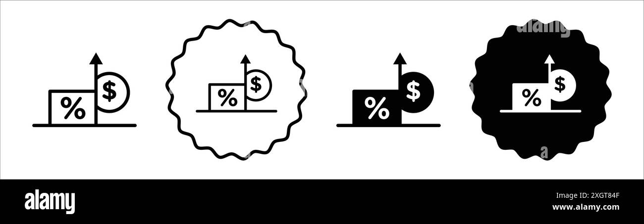 Increase rate icon logo sign vector outline in black and white color ...