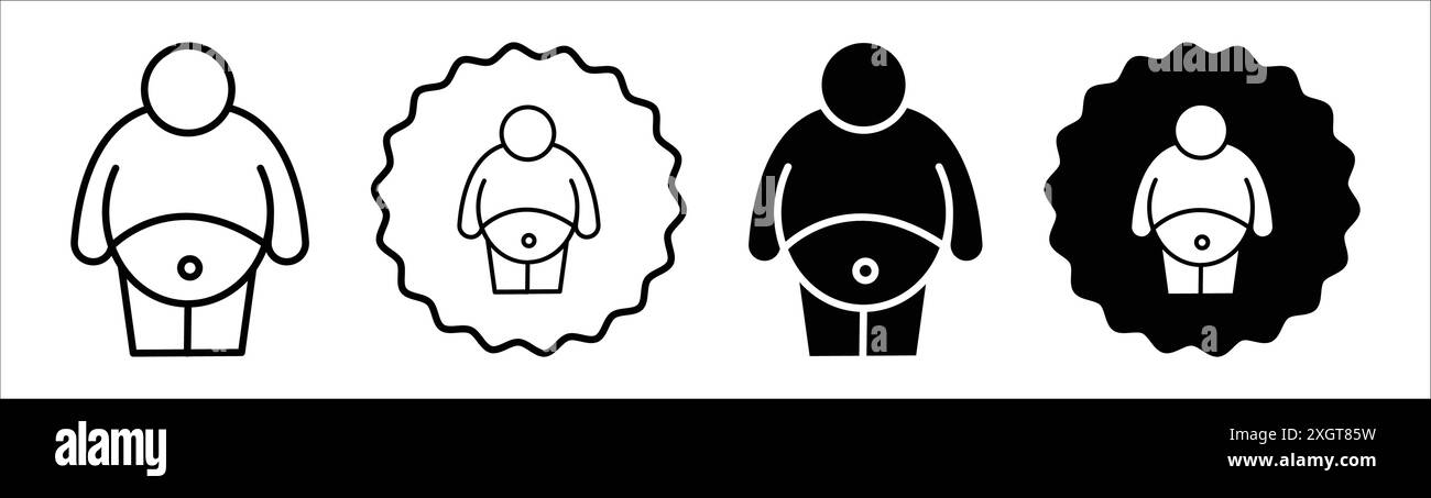 Fat man icon logo sign vector outline in black and white color Stock ...