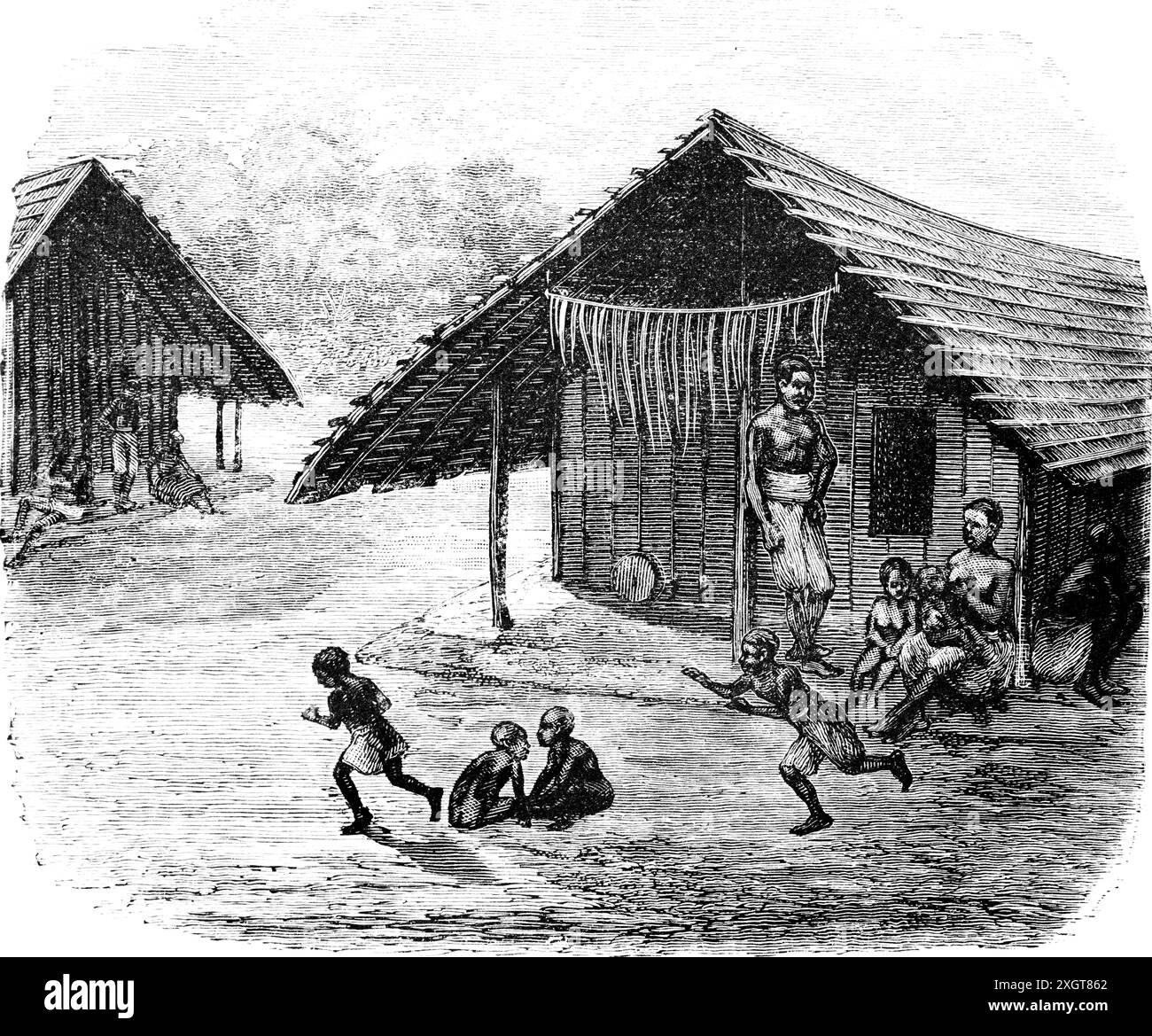 Family life in a village on the Congo River, Africa, Democratic Republic of Congo, former Zaire ...