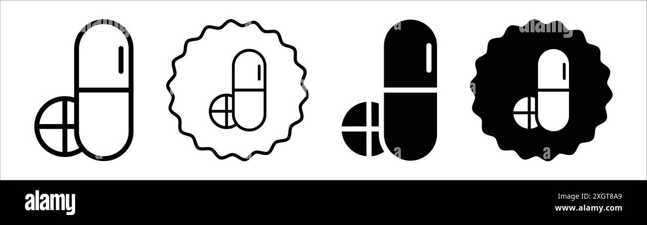 Medicine of pills and capsules icon logo sign vector outline in black ...