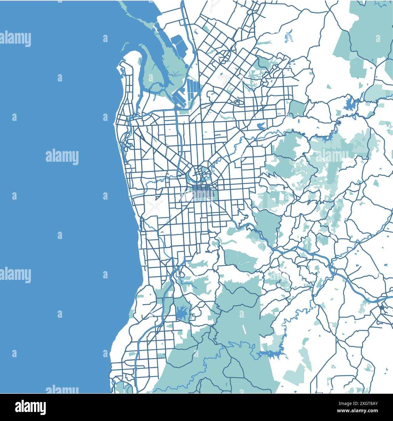 Map of Adelaide in Australia in blue. Contains layered vector with ...