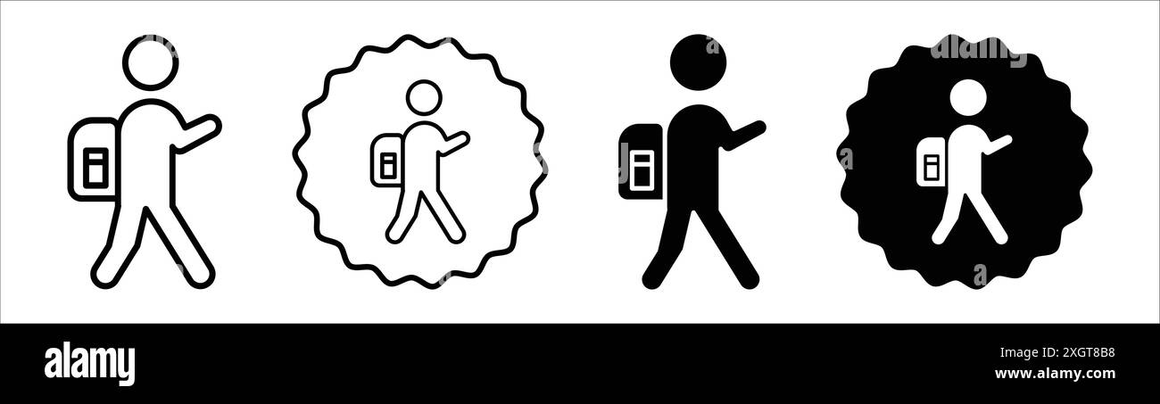Man with backpack icon logo sign vector outline in black and white ...