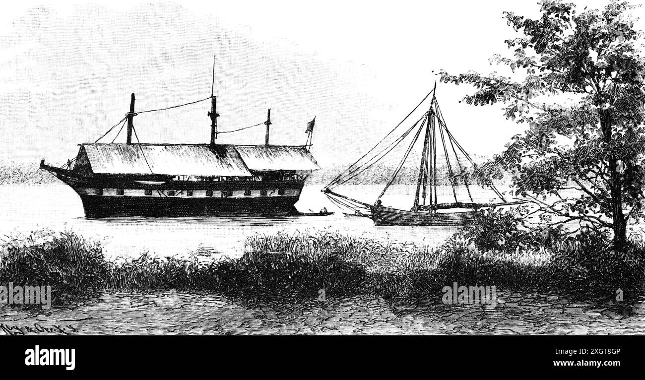 A Hulk ship, ship without engine and sails, just for living or working ...