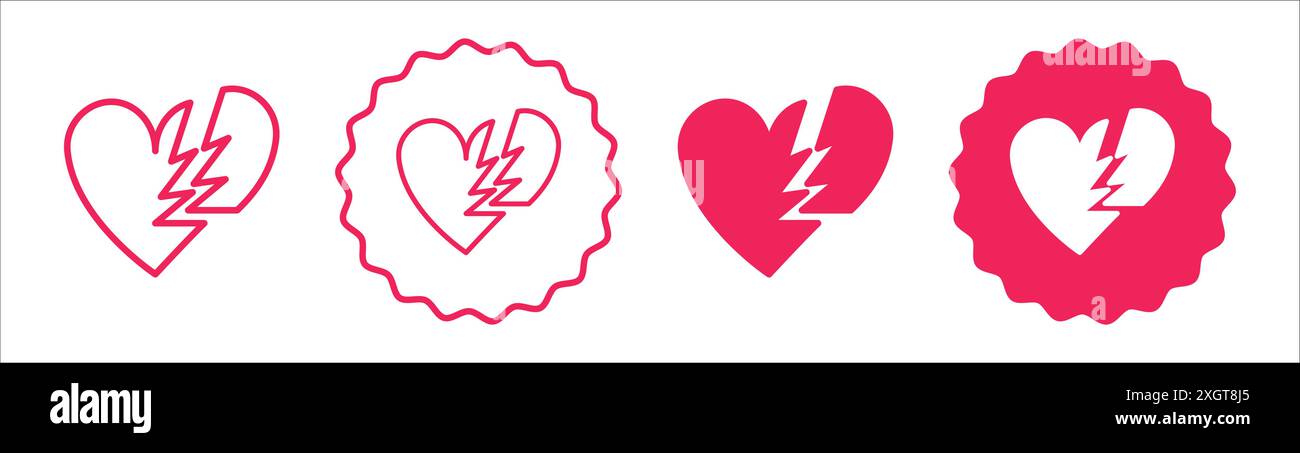 Heartbreak icon logo sign vector outline in black and white color Stock ...