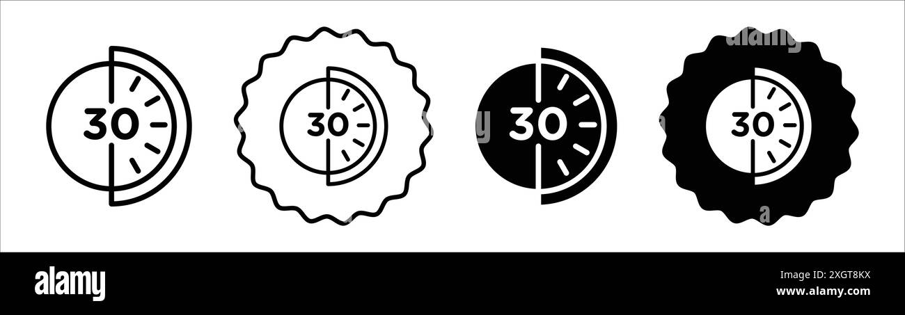 Half hour icon logo sign vector outline in black and white color Stock ...