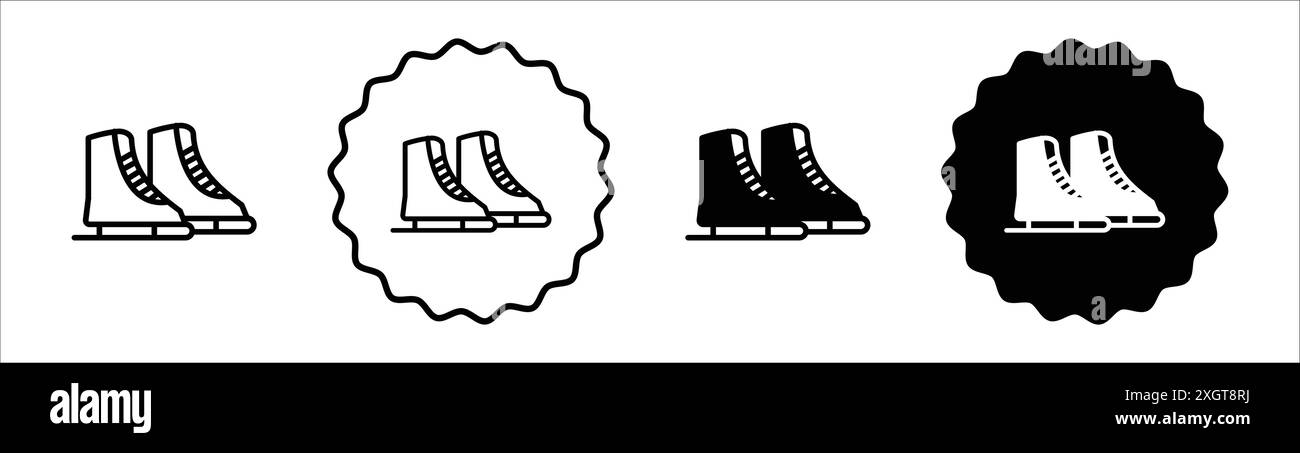 Ice skating icon logo sign vector outline in black and white color ...