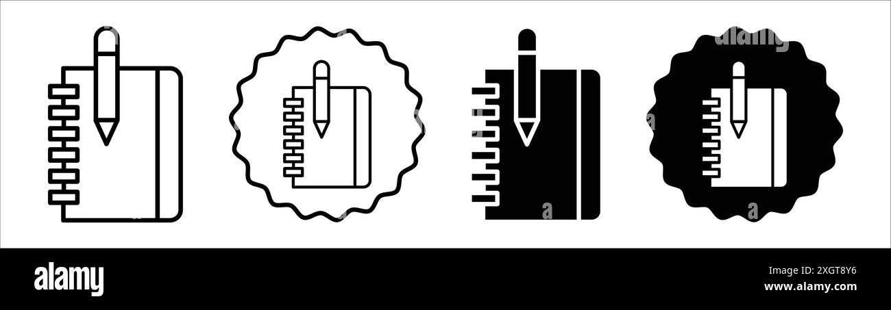 Notebook icon logo sign vector outline in black and white color Stock ...