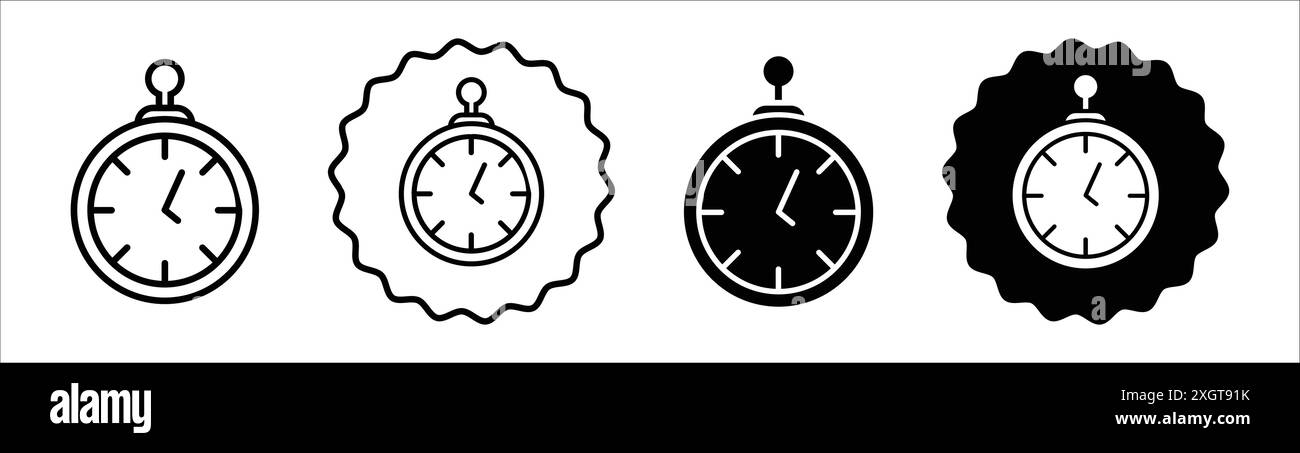 Pocket watch icon logo sign vector outline in black and white color ...