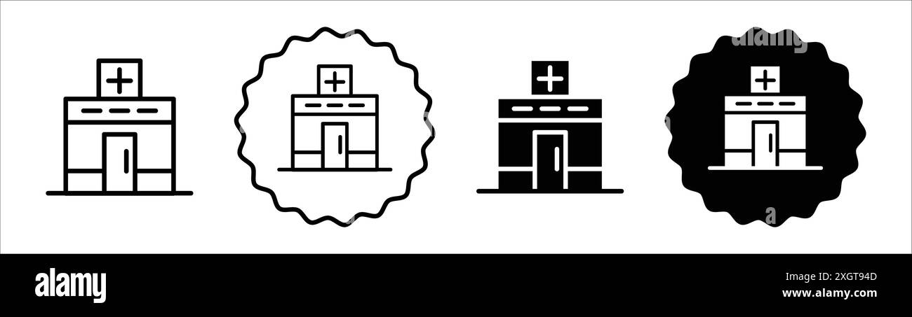 Medical center icon logo sign vector outline in black and white color ...
