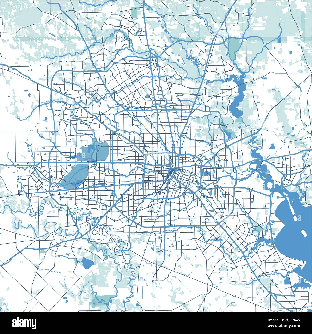 Map of Houston in Texas in blue. Contains layered vector with roads water, parks, etc Stock ...