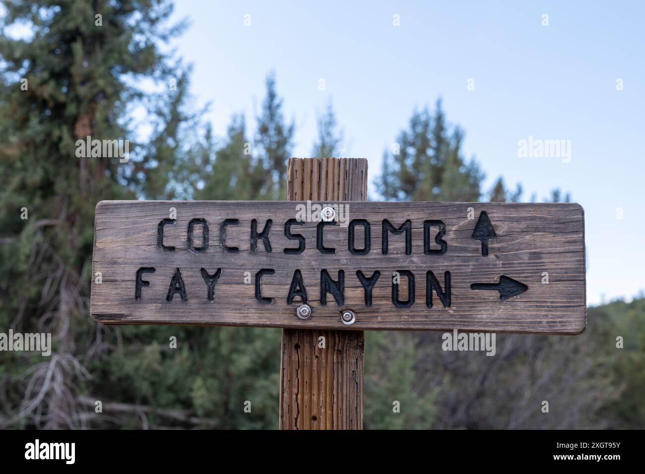 Trail directional sign in Sedona for the Fay Canyon trail and Cockscomb ...