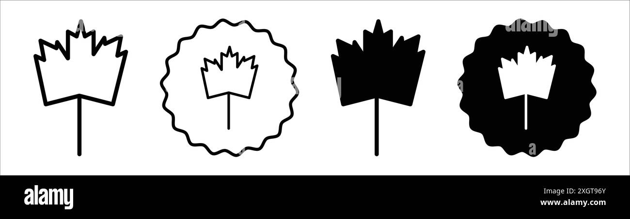 Maple leaf icon logo sign vector outline in black and white color Stock ...