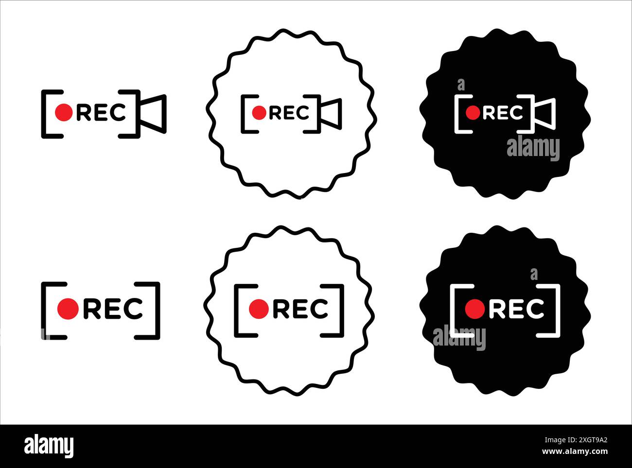Recording icon logo sign vector outline in black and white color Stock ...