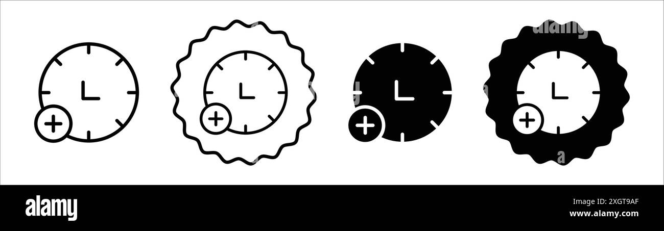 Plus hours icon logo sign vector outline in black and white color Stock ...