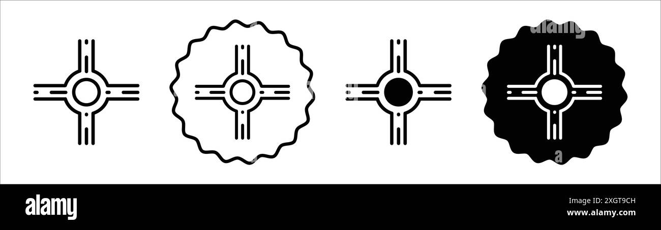 Road junction icon logo sign vector outline in black and white color ...