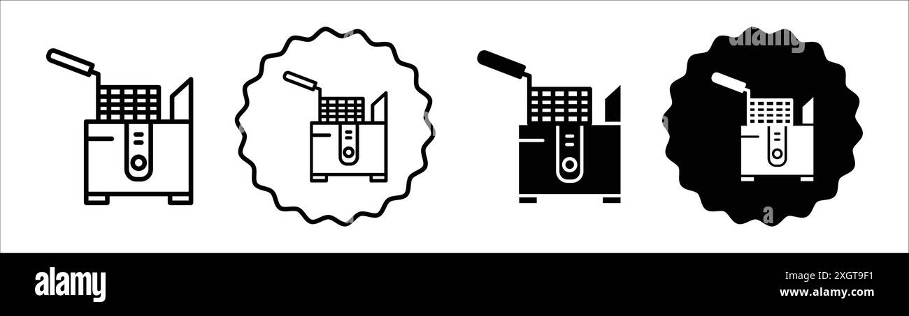 Restaurant deep fryer icon logo sign vector outline in black and white ...