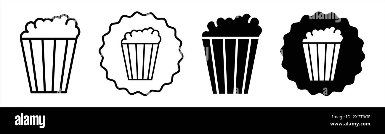 Popcorn icon logo sign vector outline in black and white color Stock ...