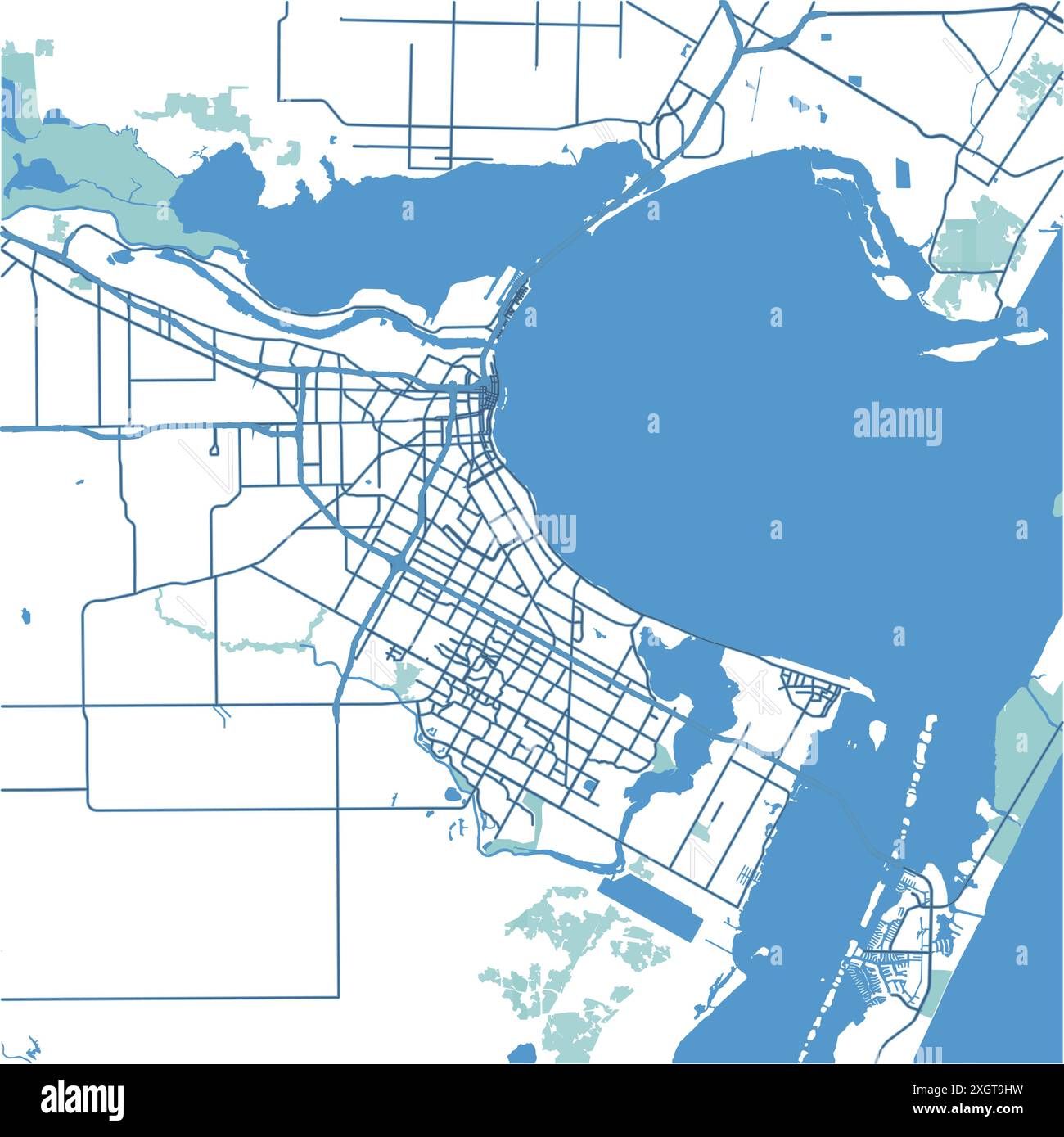 Map of Corpus Christi in Texas in blue. Contains layered vector with ...