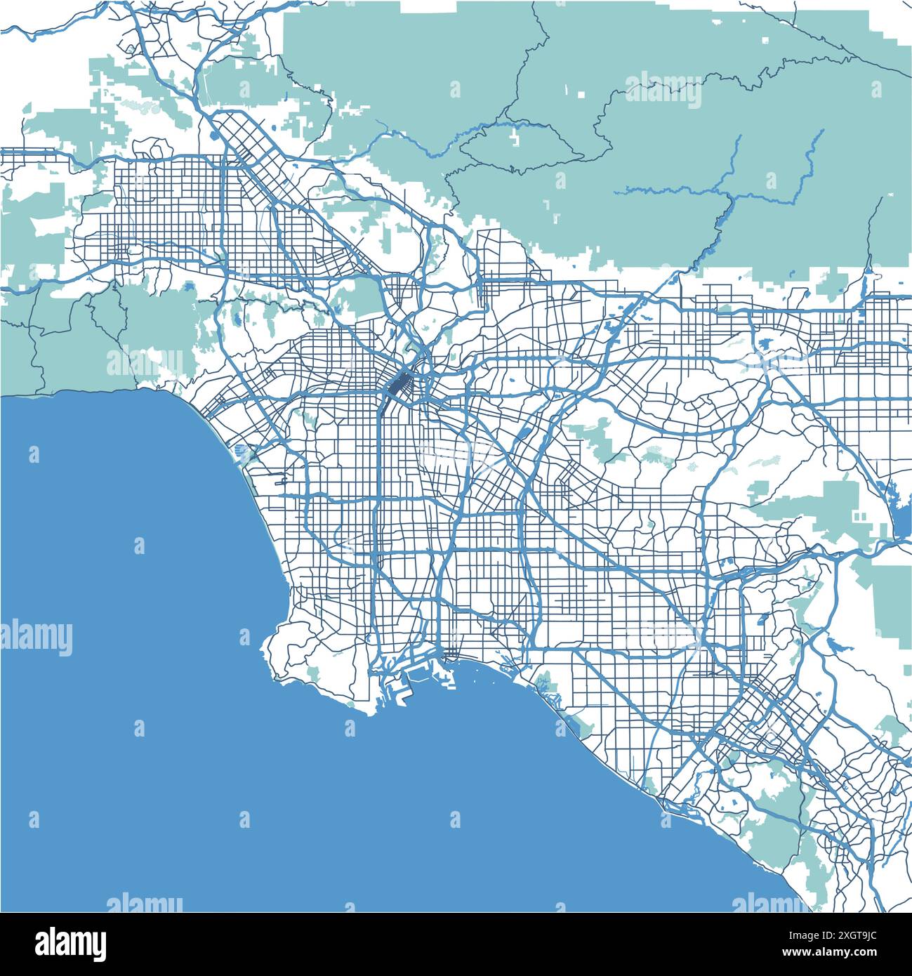 Map of Los Angeles in California in blue. Contains layered vector with ...