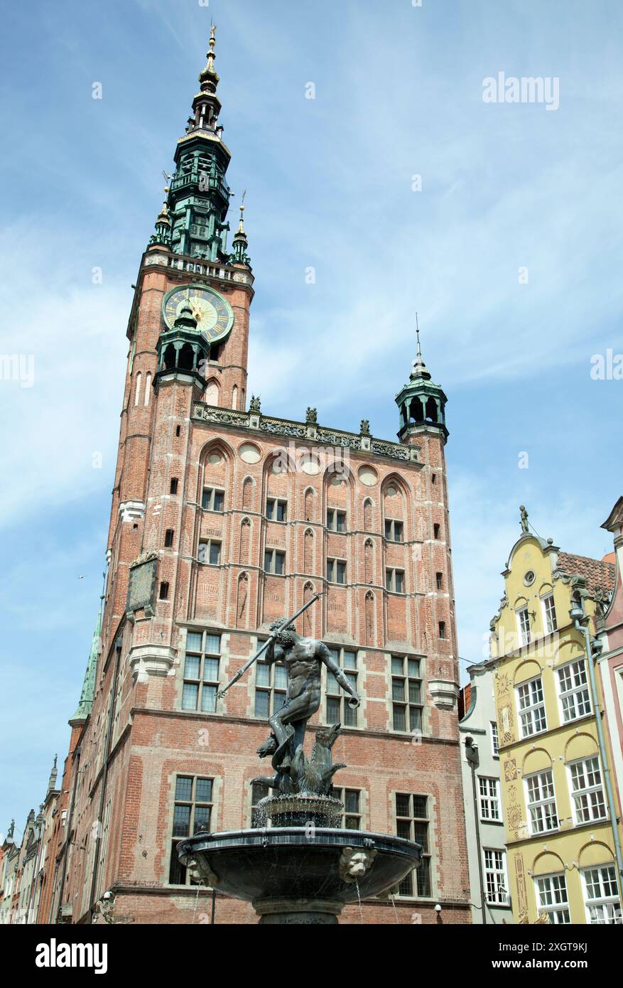 The view of 17th century Neptune Fountain and 15th century Town Hall in ...