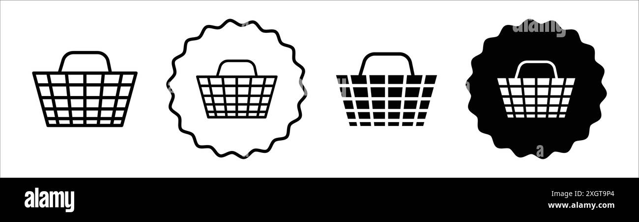 Shopping basket icon logo sign vector outline in black and white color ...