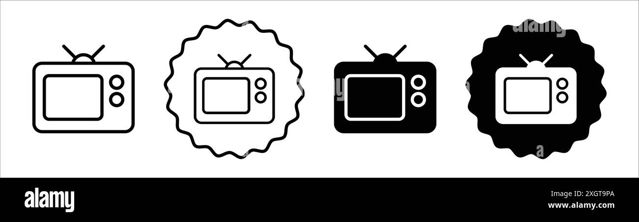 Old TV icon logo sign vector outline in black and white color Stock ...