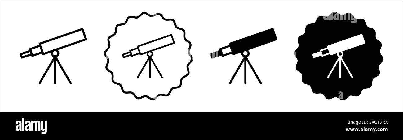 Telescope icon logo sign vector outline in black and white color Stock ...