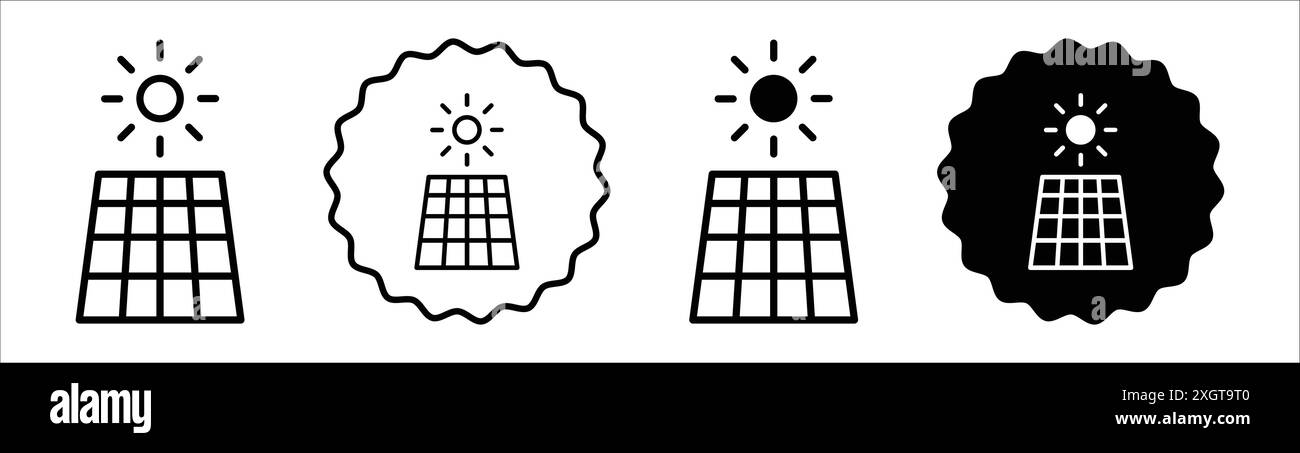 Sun energy icon logo sign vector outline in black and white color Stock ...