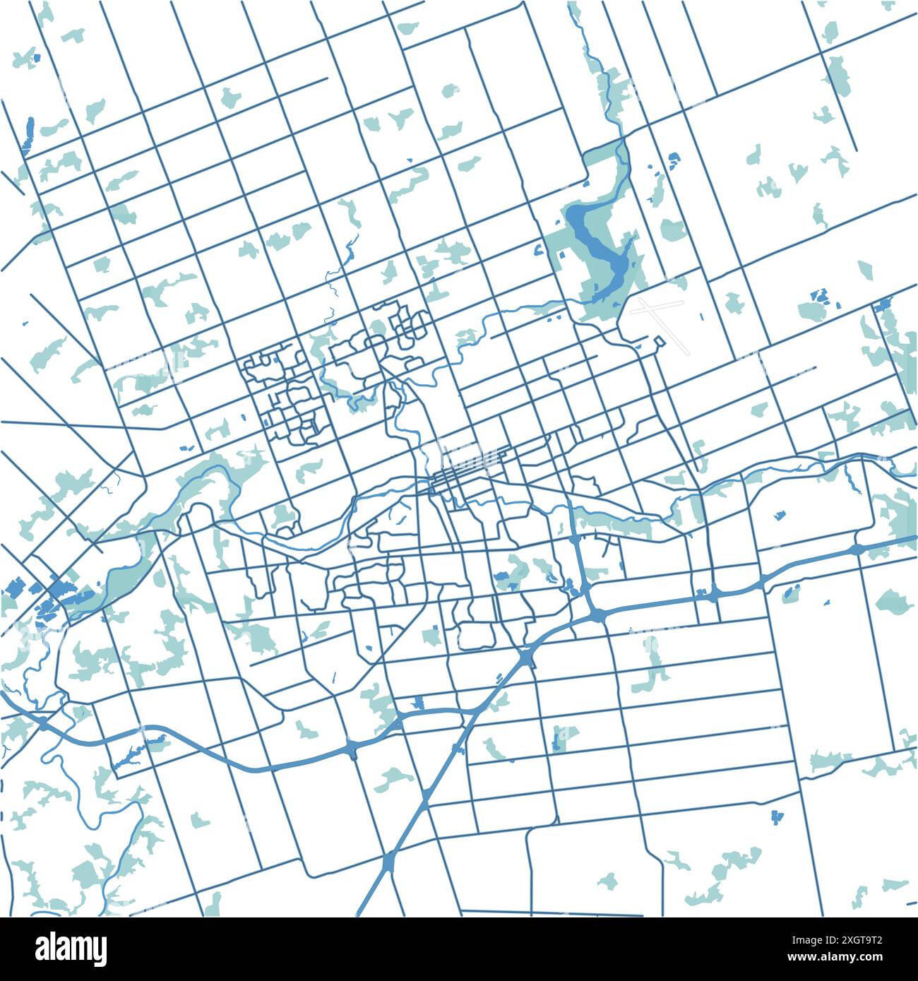 Map of London in Canada in blue. Contains layered vector with roads ...