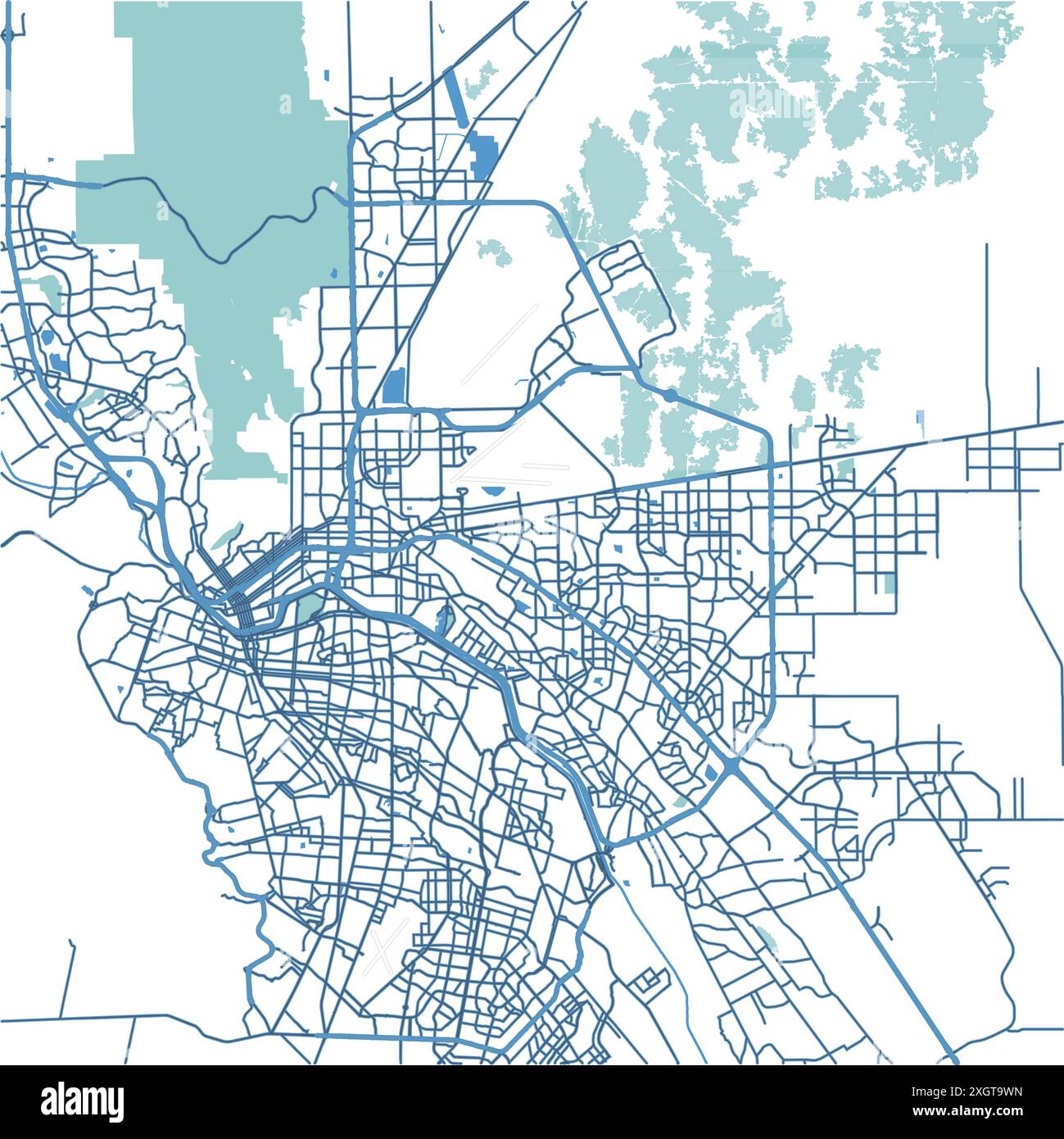 Map of El Paso in Texas in blue. Contains layered vector with roads ...