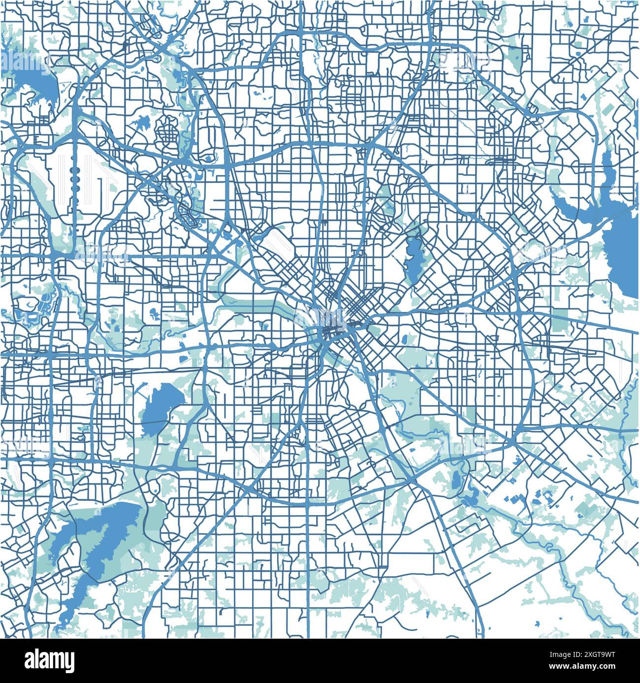 Map of Dallas in Texas in blue. Contains layered vector with roads ...