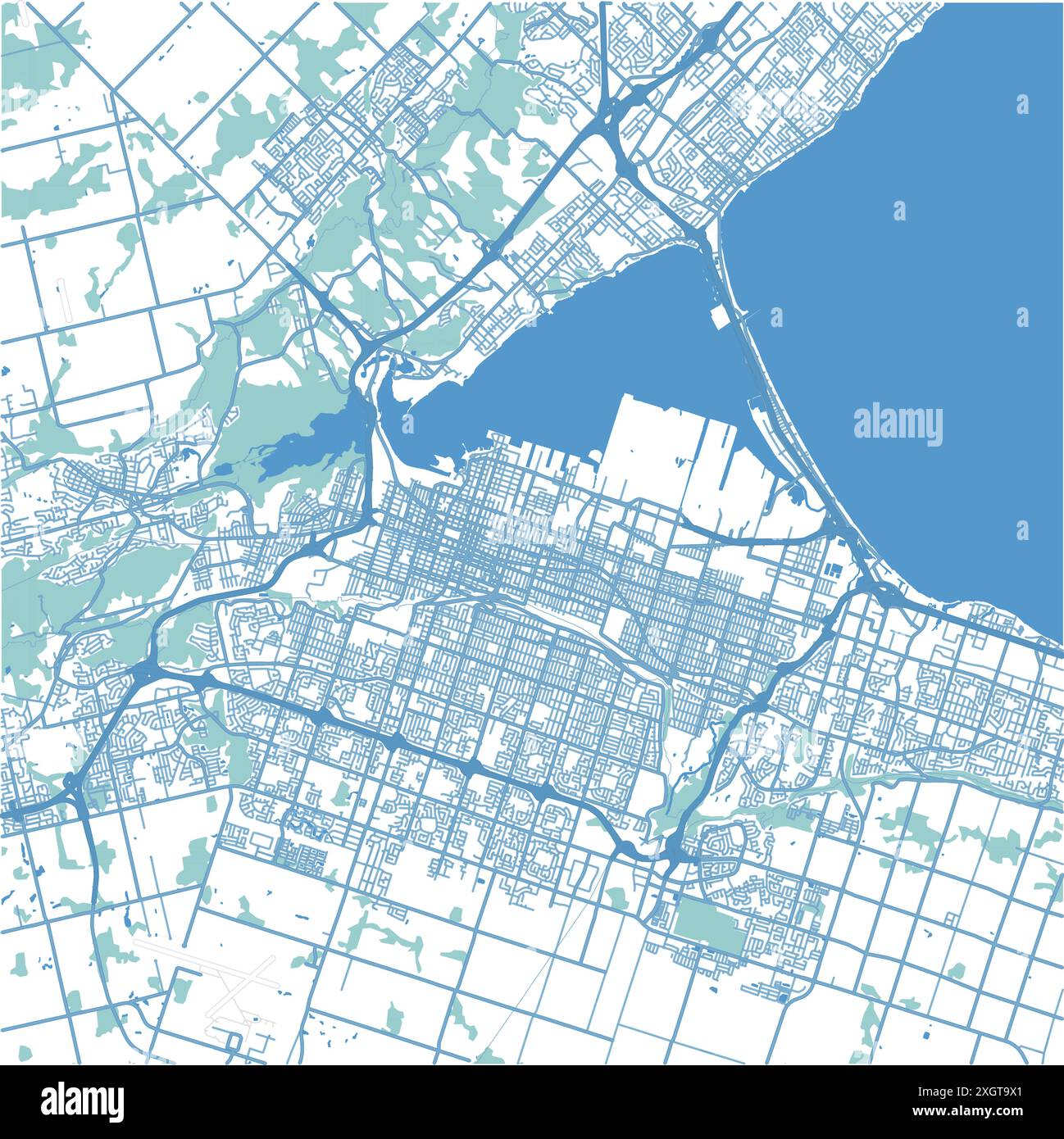 Map of Hamilton in Canada in blue. Contains layered vector with roads ...