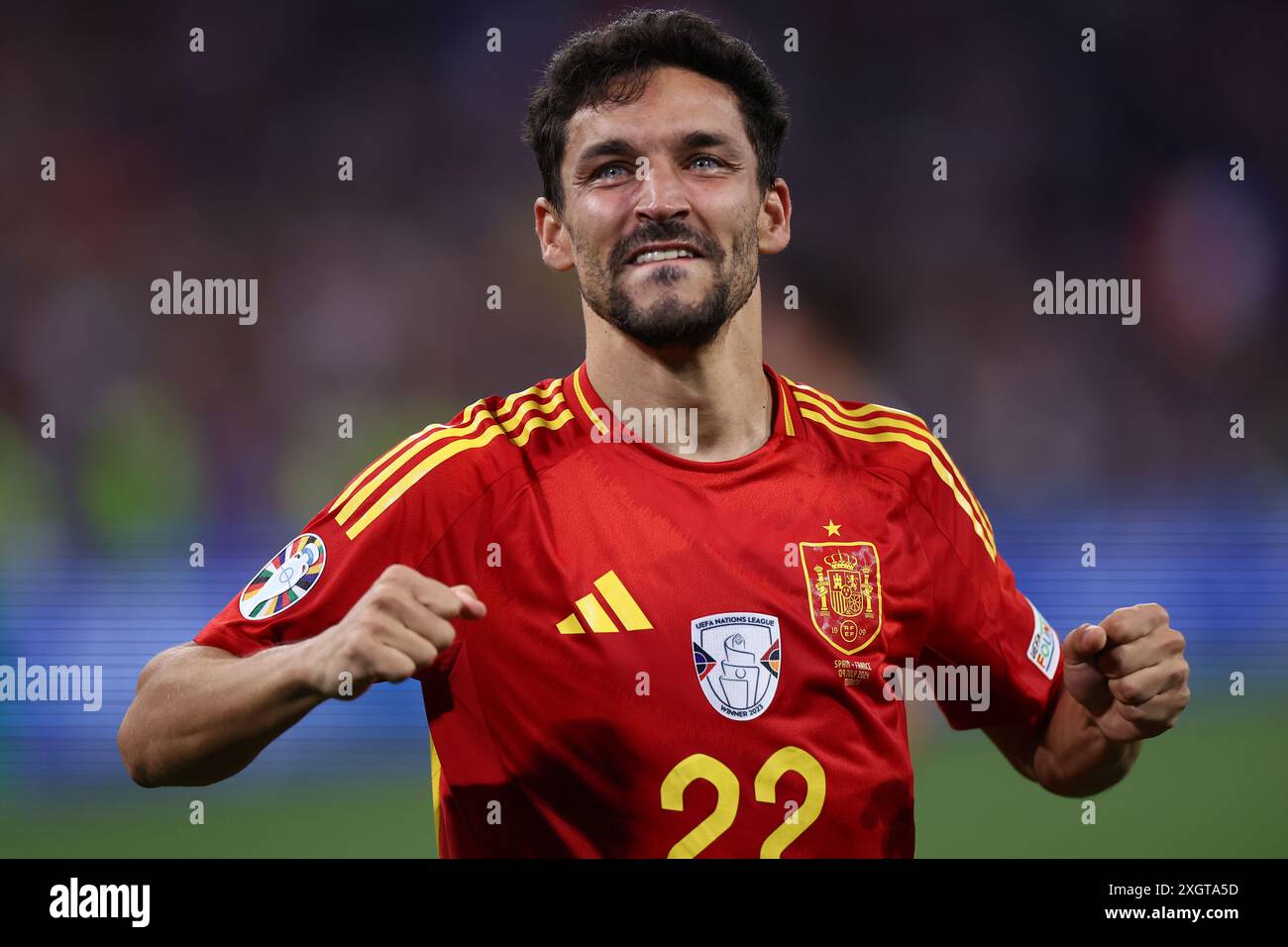 Munich, Germany. 09th July, 2024. Jesus Navas of Spain celebrates at ...