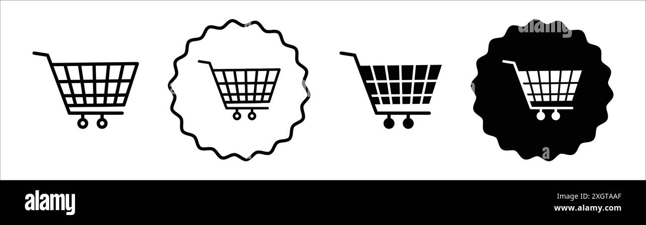 Shopping cart icon logo sign vector outline in black and white color ...