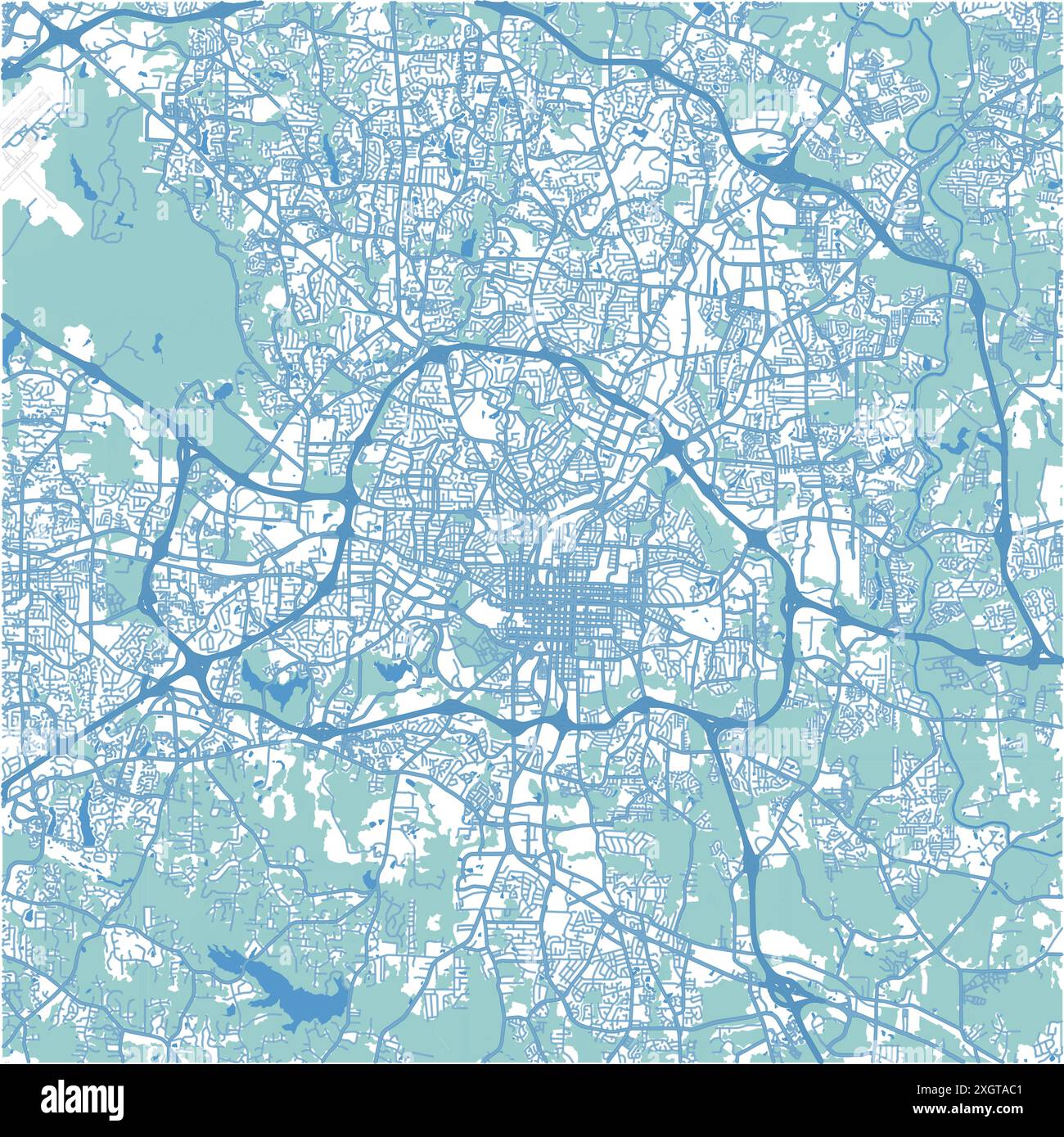 Map of Raleigh in North Carolina in blue. Contains layered vector with ...