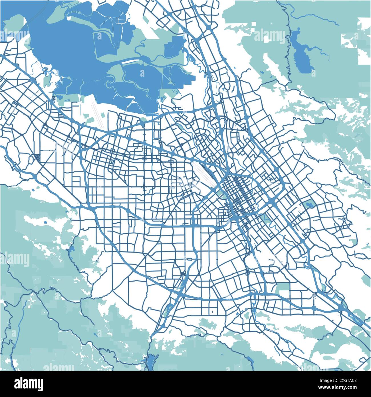 Map of San Jose in California in blue. Contains layered vector with ...
