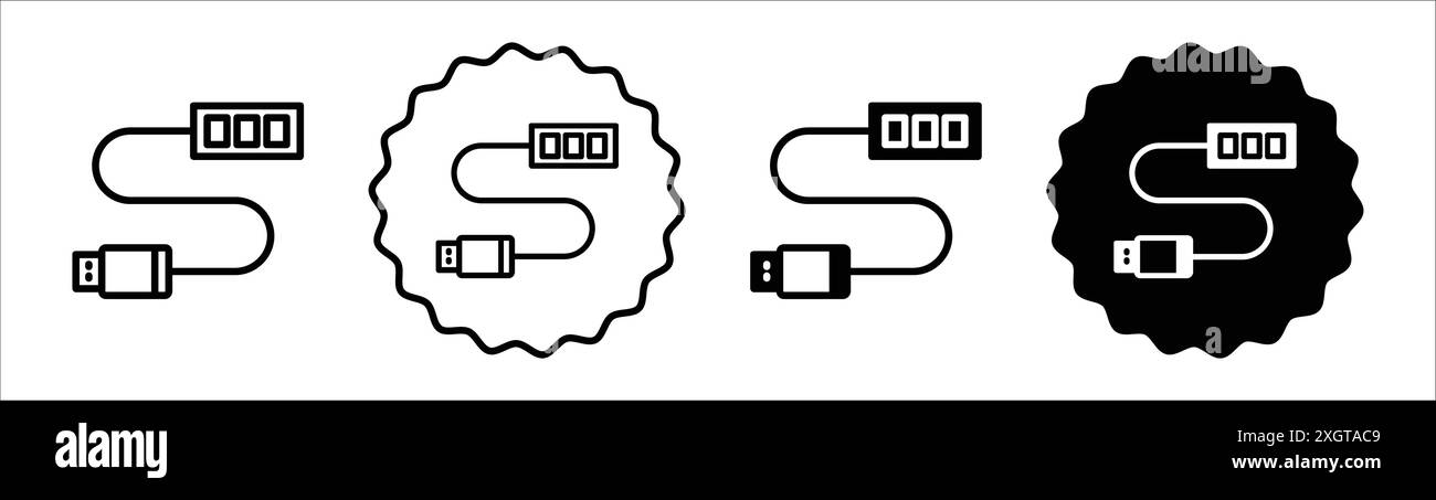 USB hub icon logo sign vector outline in black and white color Stock ...