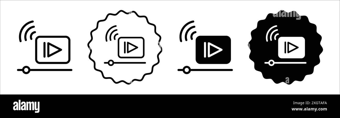 Video streaming icon logo sign vector outline in black and white color ...