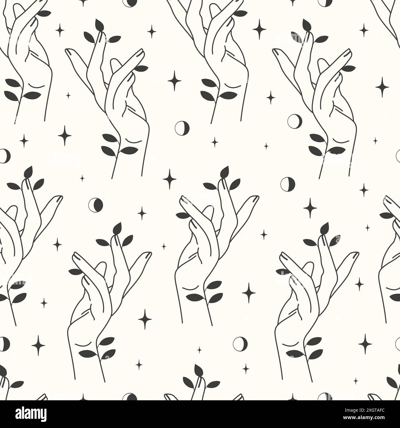 Female hands with botanical elements seamless pattern. With hand ...