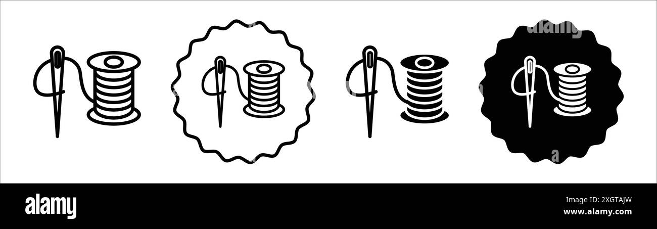 Thread needle icon logo sign vector outline in black and white color ...