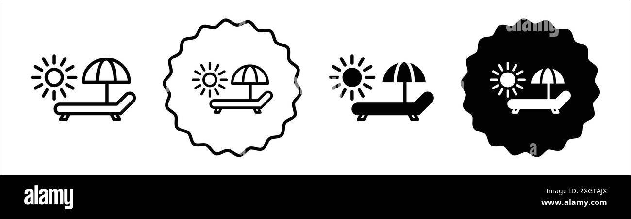 Sunbed icon logo sign vector outline in black and white color Stock ...