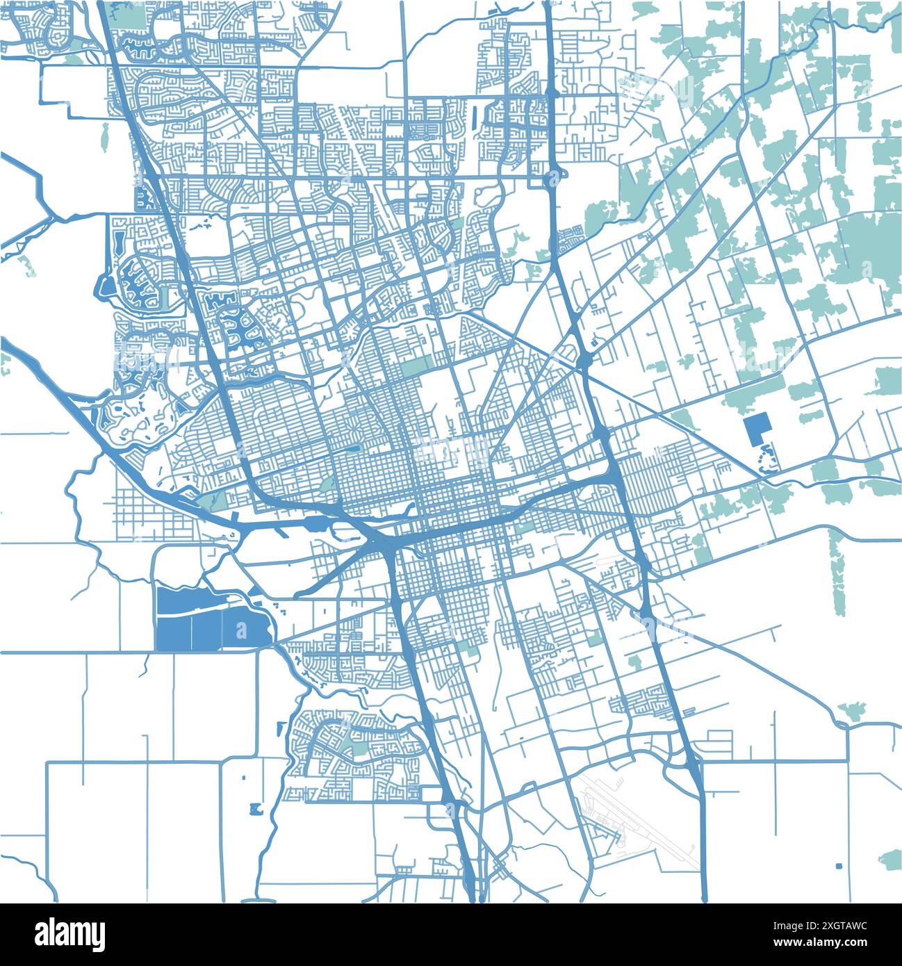 Map of Stockton in California in blue. Contains layered vector with ...
