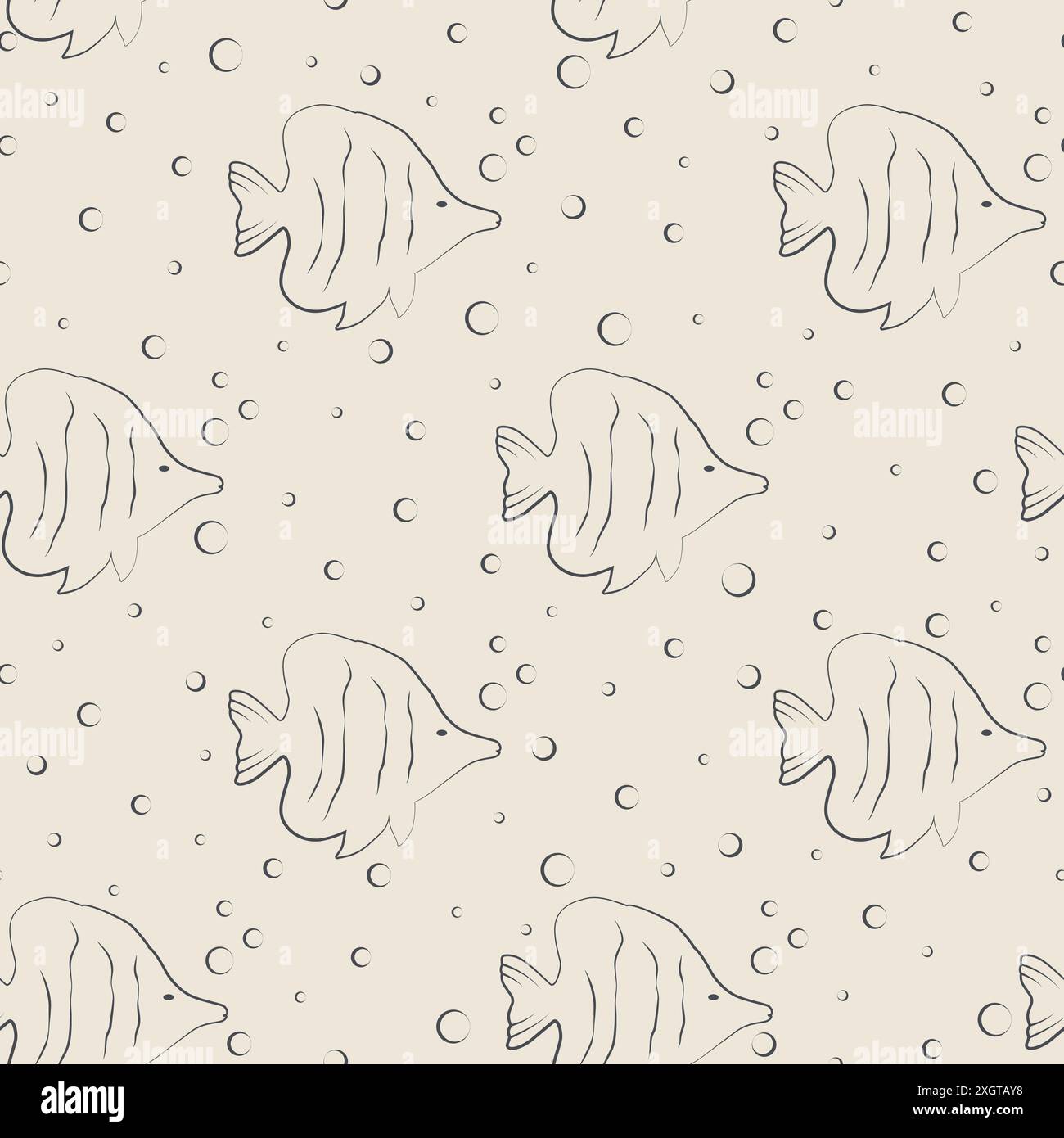 Marine life fish animal beige seamless pattern. Exotic angel fish ...