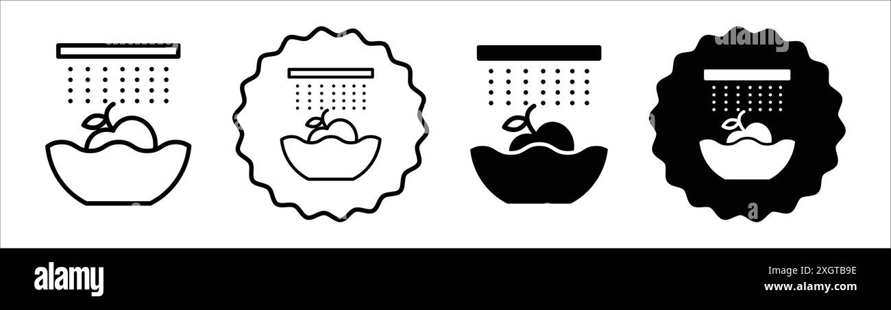 Wash fruits icon logo sign vector outline in black and white color ...