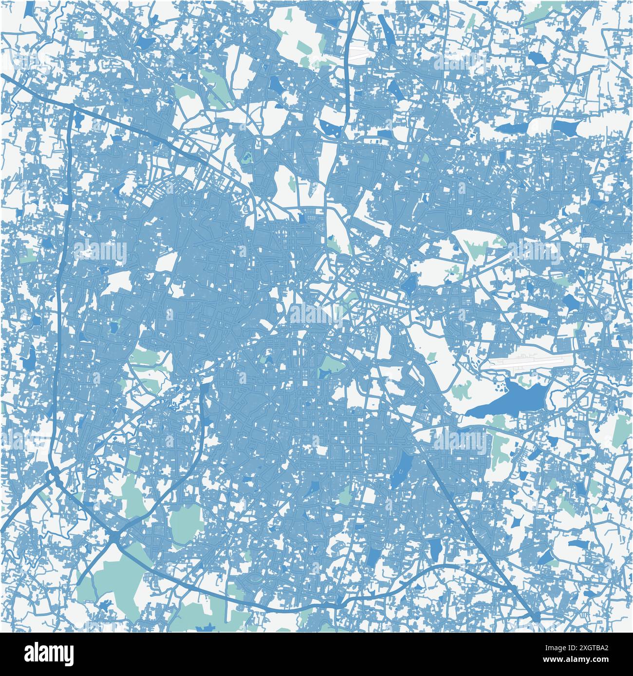 Map of Bangalore in India in blue. Contains layered vector with roads ...